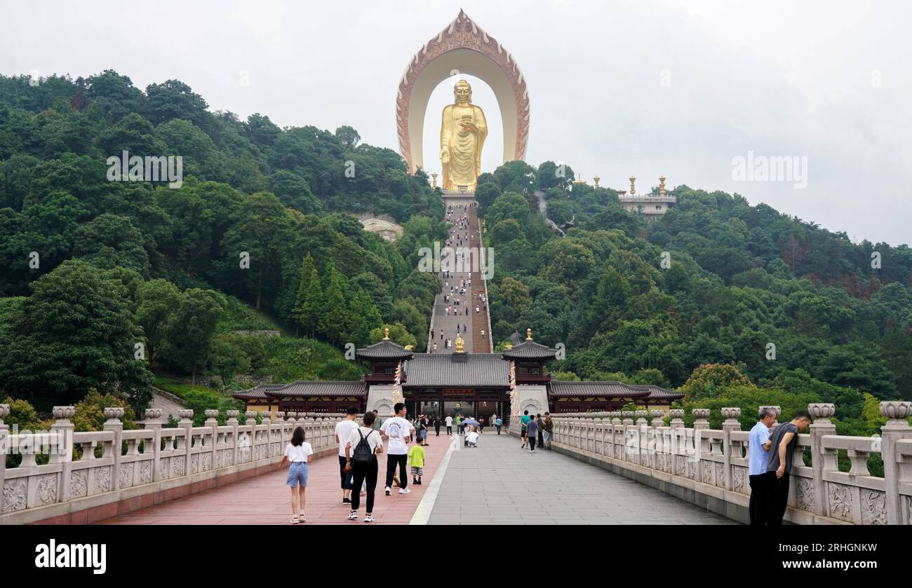 Aerial photo shows the Donglin Buddha at Mount Lu in Jiujiang City ...