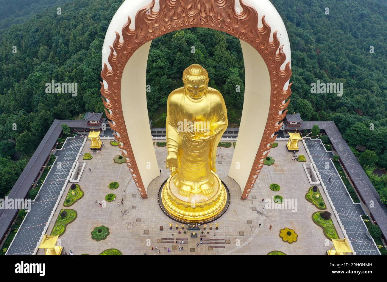 Aerial photo shows the Donglin Buddha at Mount Lu in Jiujiang City ...