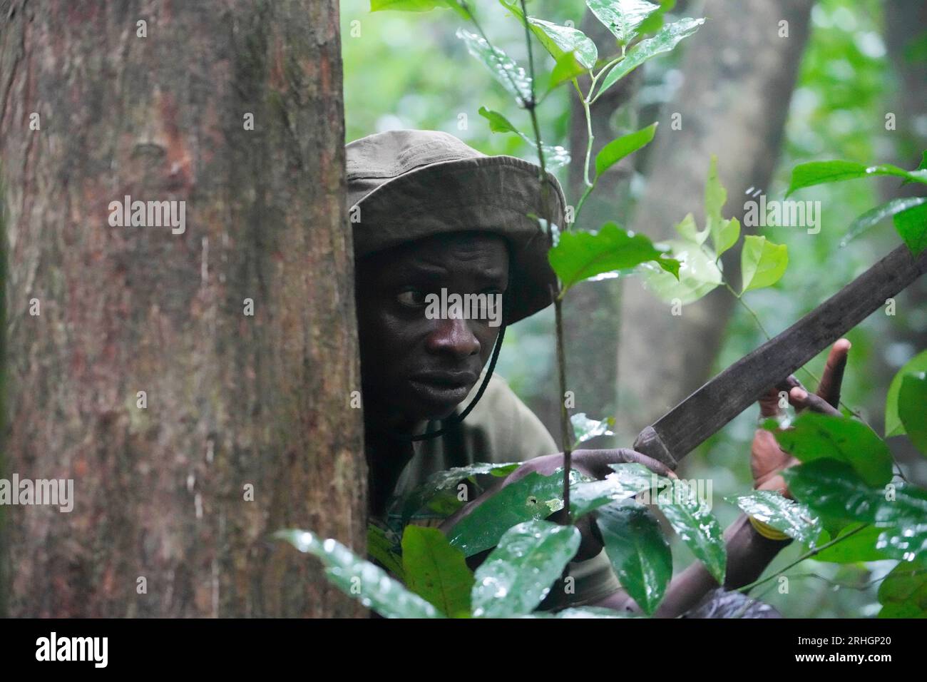 Sunday Abiodun, 40, a former poacher turned forest ranger, armed with a ...