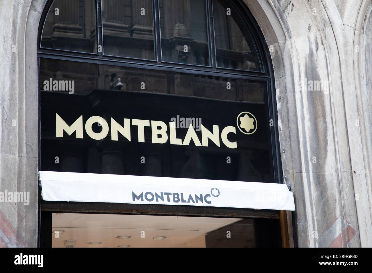 Milan , Italy - 08 07 2023 : Mont blanc logo text and brand sign shop ...