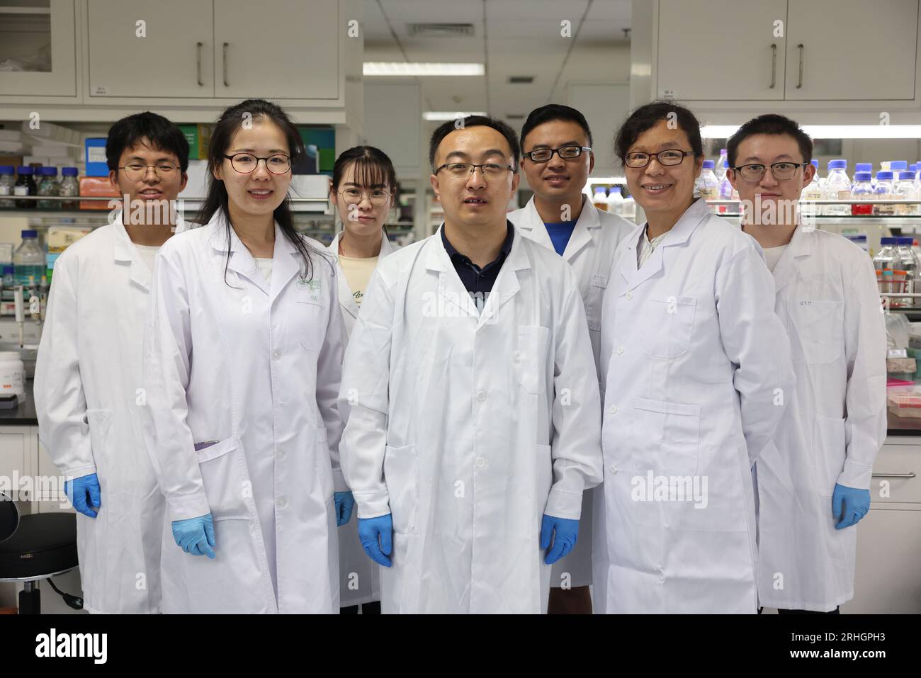 Tianjin, China. 13th Aug, 2023. Scientists pose for a group photo at a ...