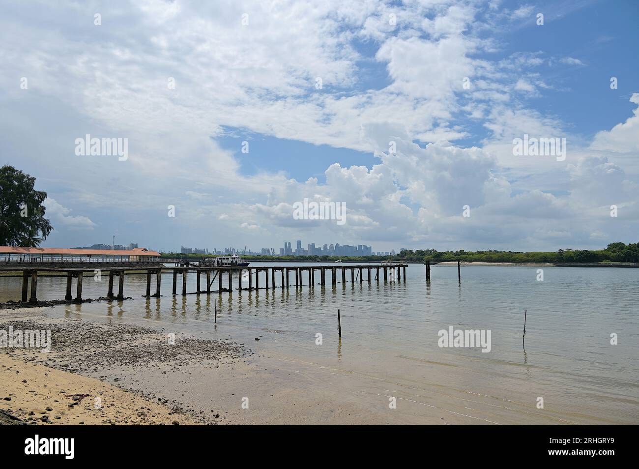 Jetty at Saint John's Island, the largest of the Southern Islands in ...