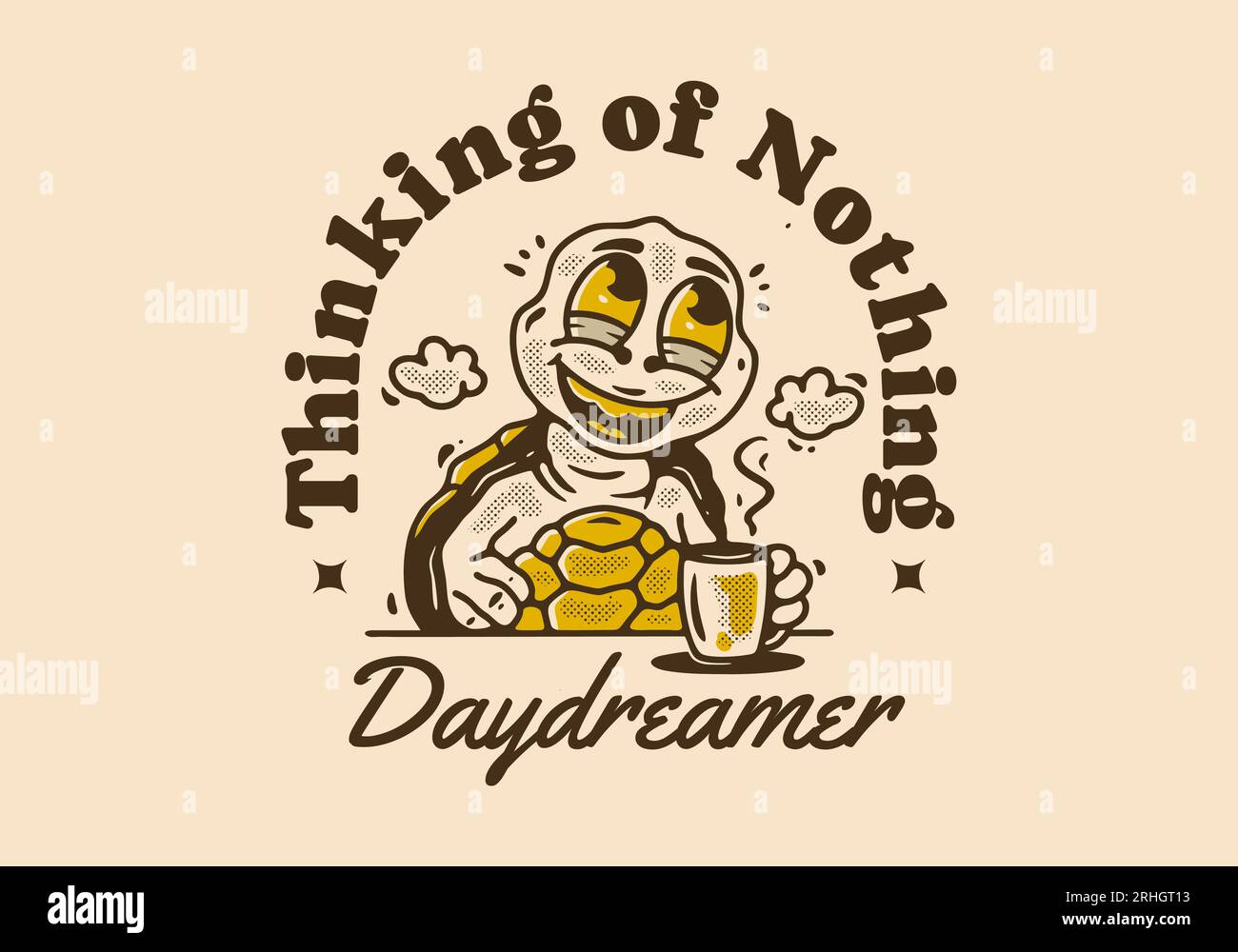 Daydreamer thinking of nothing, vintage mascot character of turtle ...