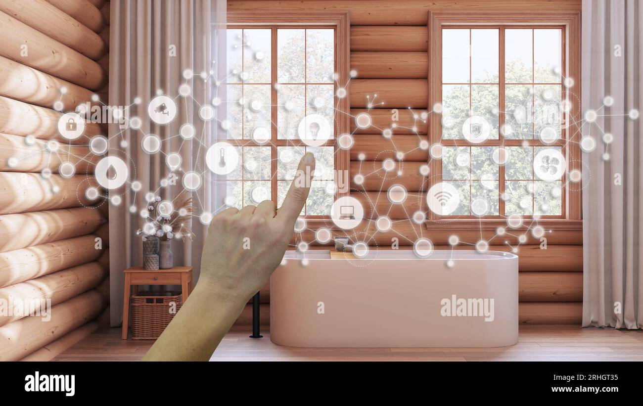 Glowing smart home interface, geometric background, connected line and ...
