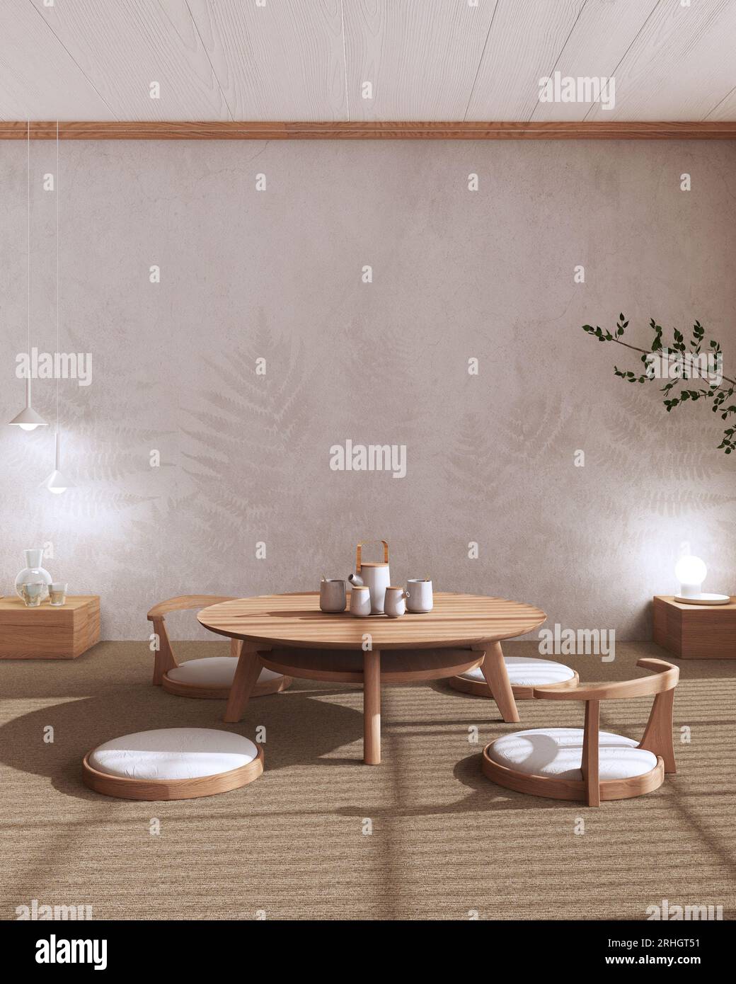 Minimalist Tea ceremony room mock up in white and beige tones, japanese ...