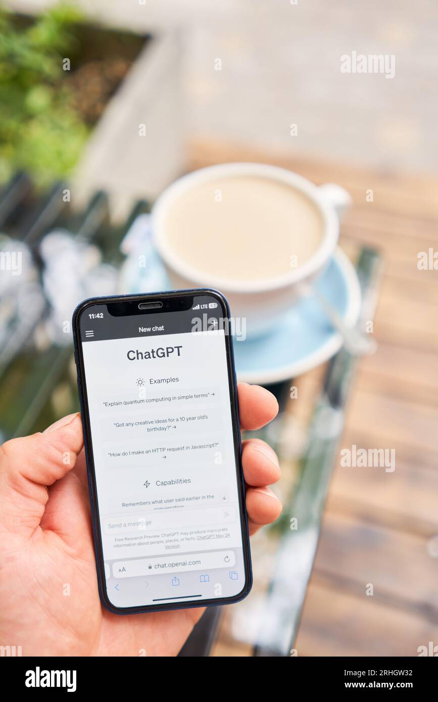 US, California - June 23 2023: ChatGPT chat bot screen seen on smartphone with Chat GPT login ...