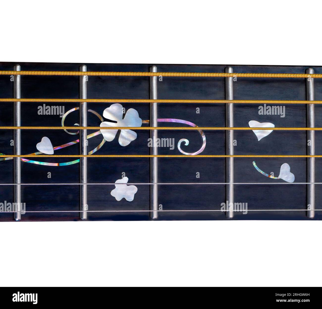 Guitar fingerboard isolated on white,flower and heart style, inlay made ...