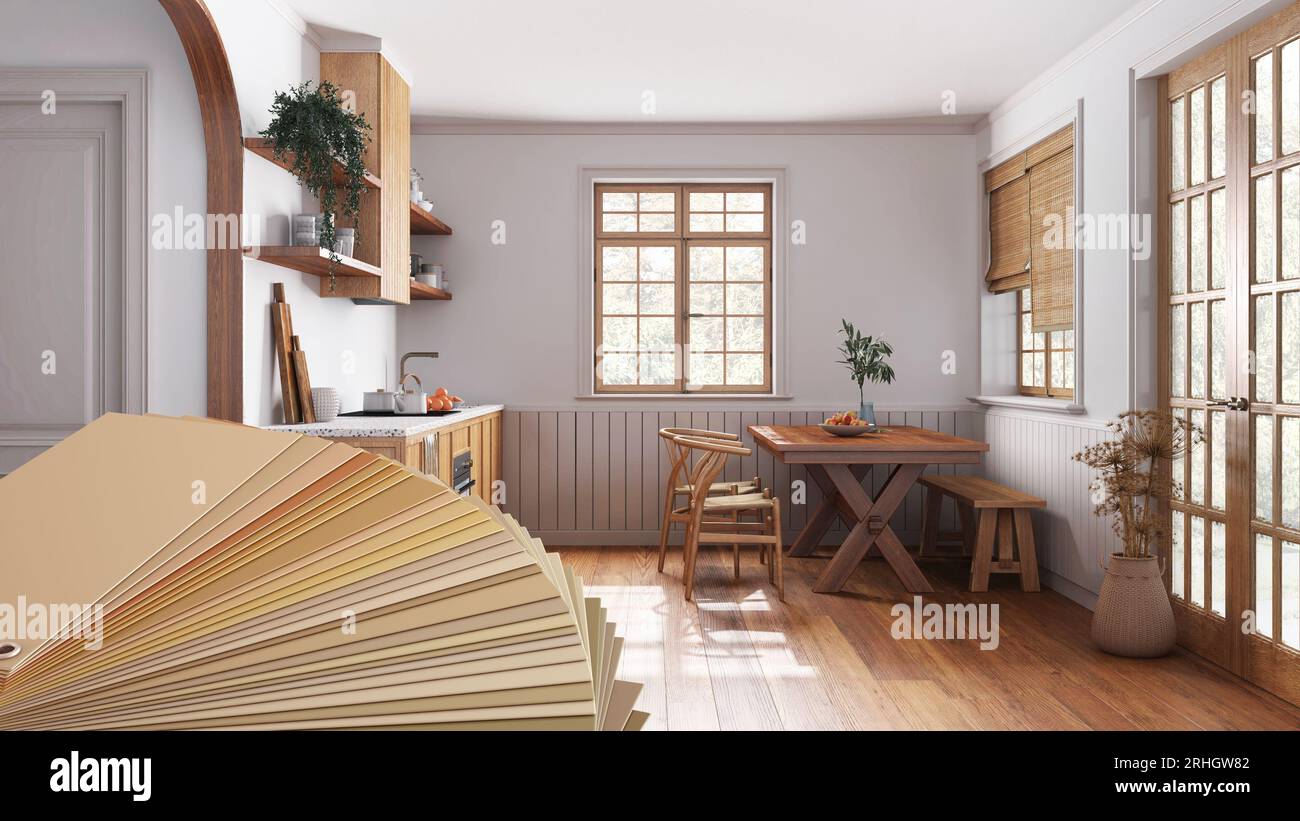 Color palette close up sample. Paint selection catalog over interior ...