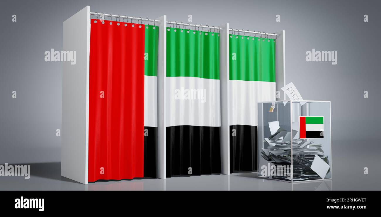 United Arab Emirates - voting booths with country flag and ballot box ...