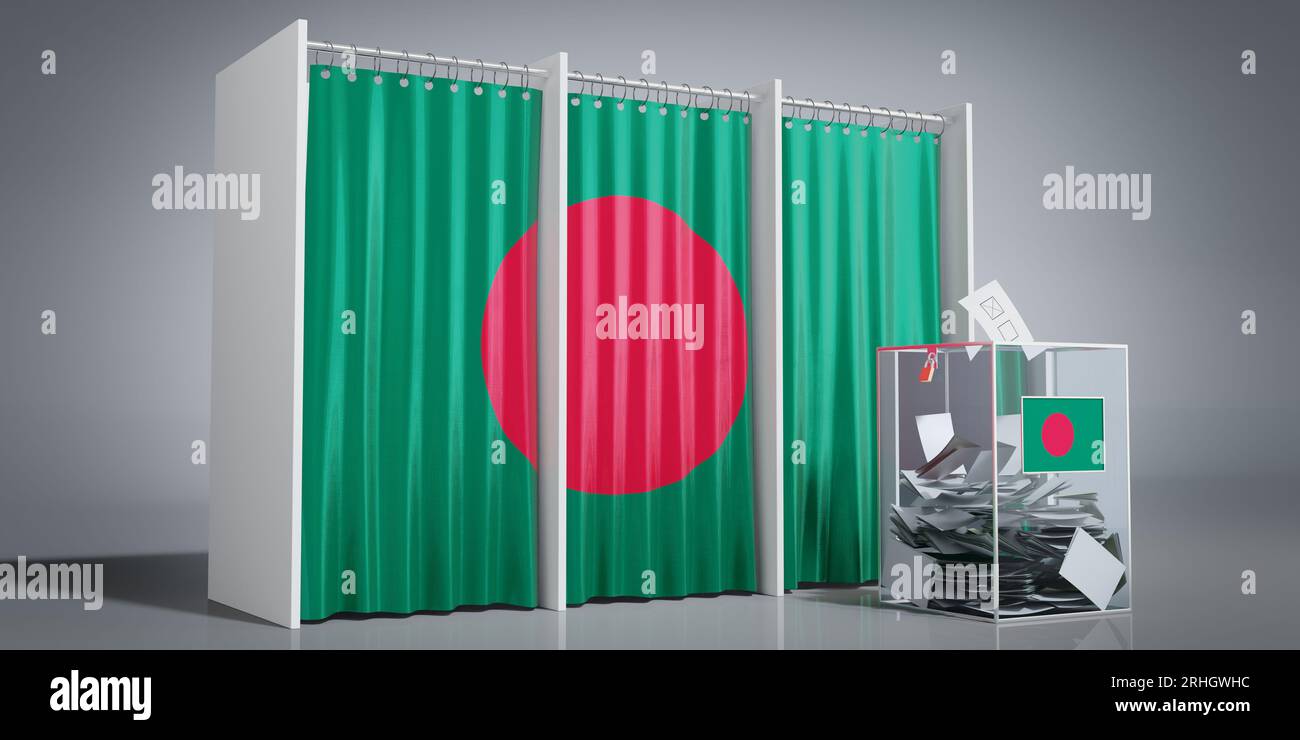 Bangladesh - voting booths with country flag and ballot box - 3D ...