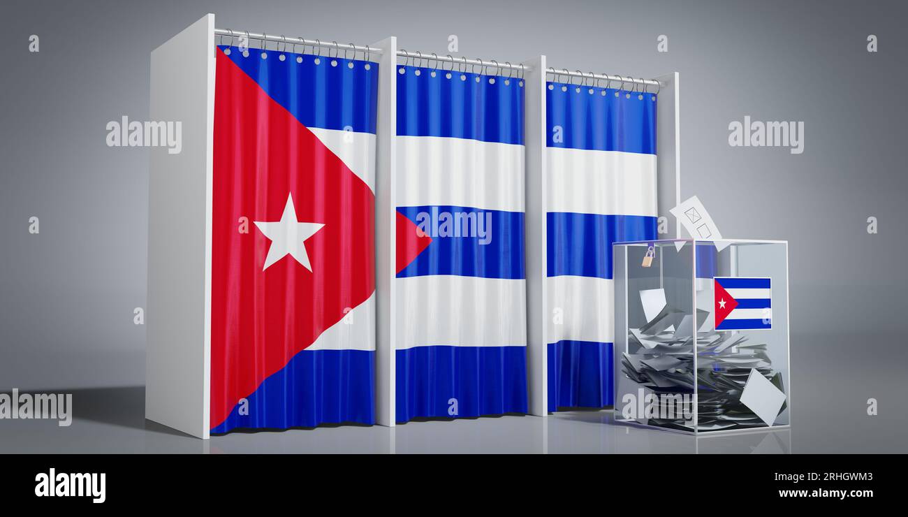 Cuba - voting booths with country flag and ballot box - 3D illustration ...