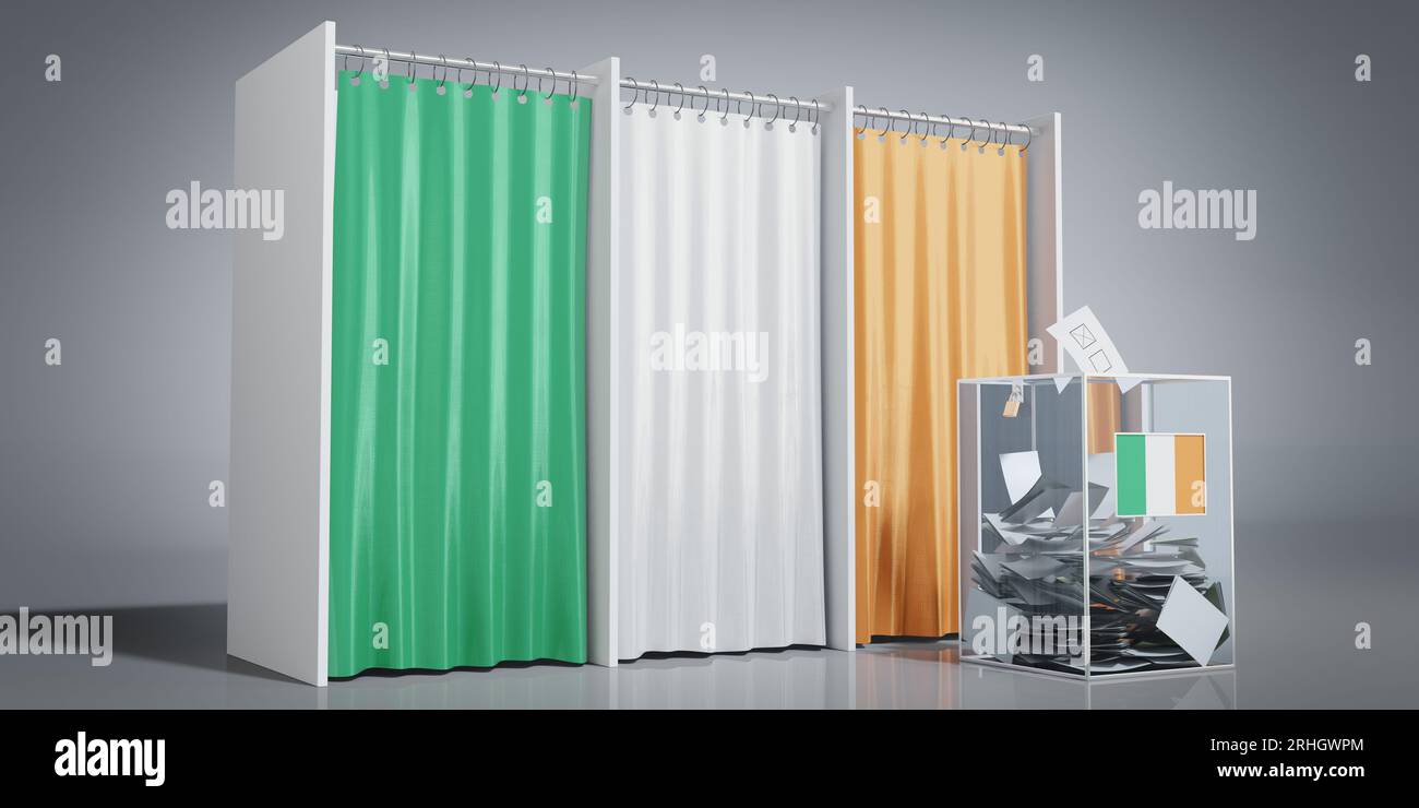 Ireland - voting booths with country flag and ballot box - 3D ...