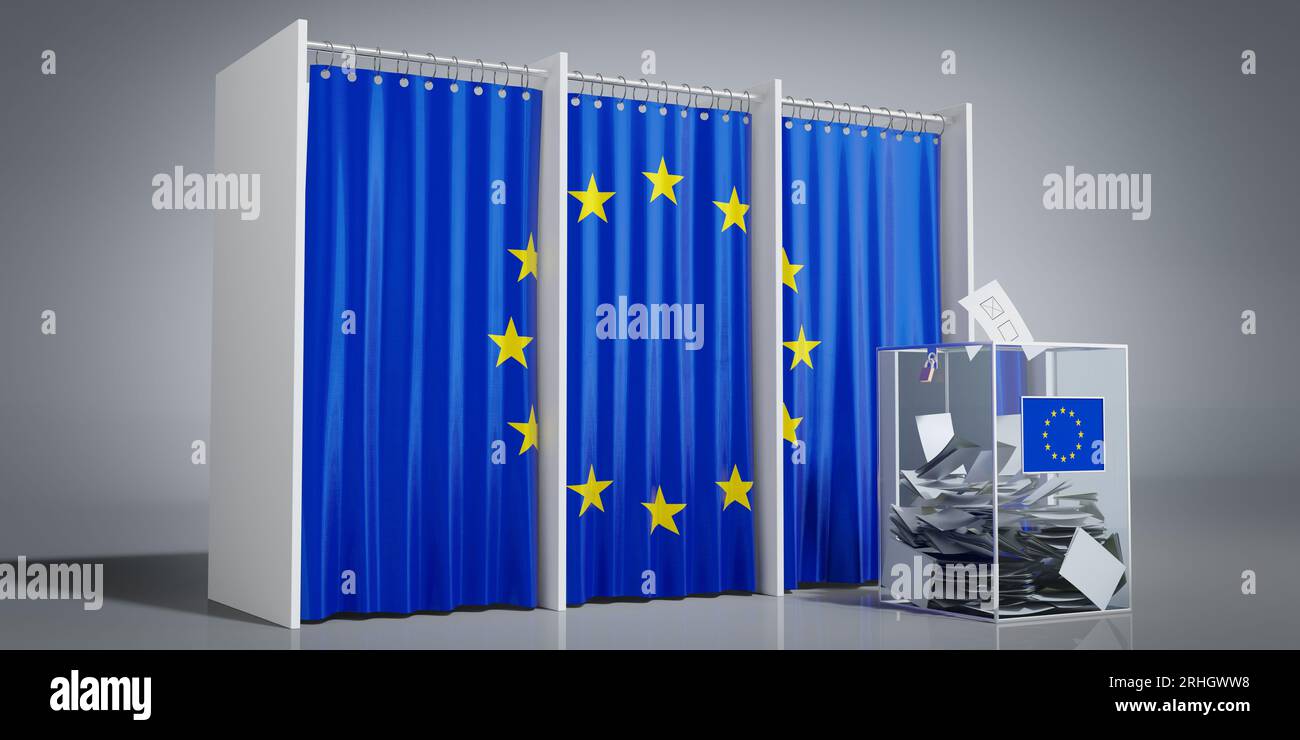 European Union - voting booths with a flag and ballot box - 3D ...