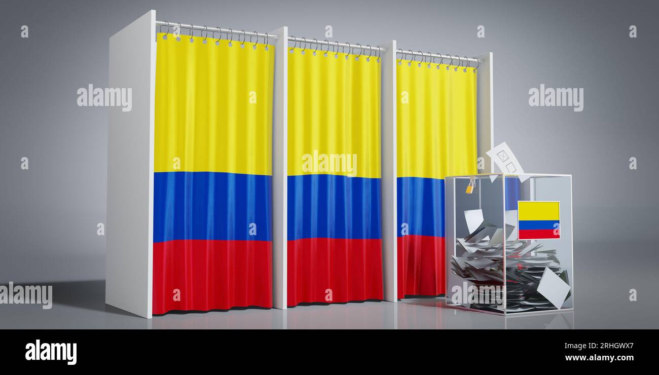 Colombia - voting booths with country flag and ballot box - 3D ...