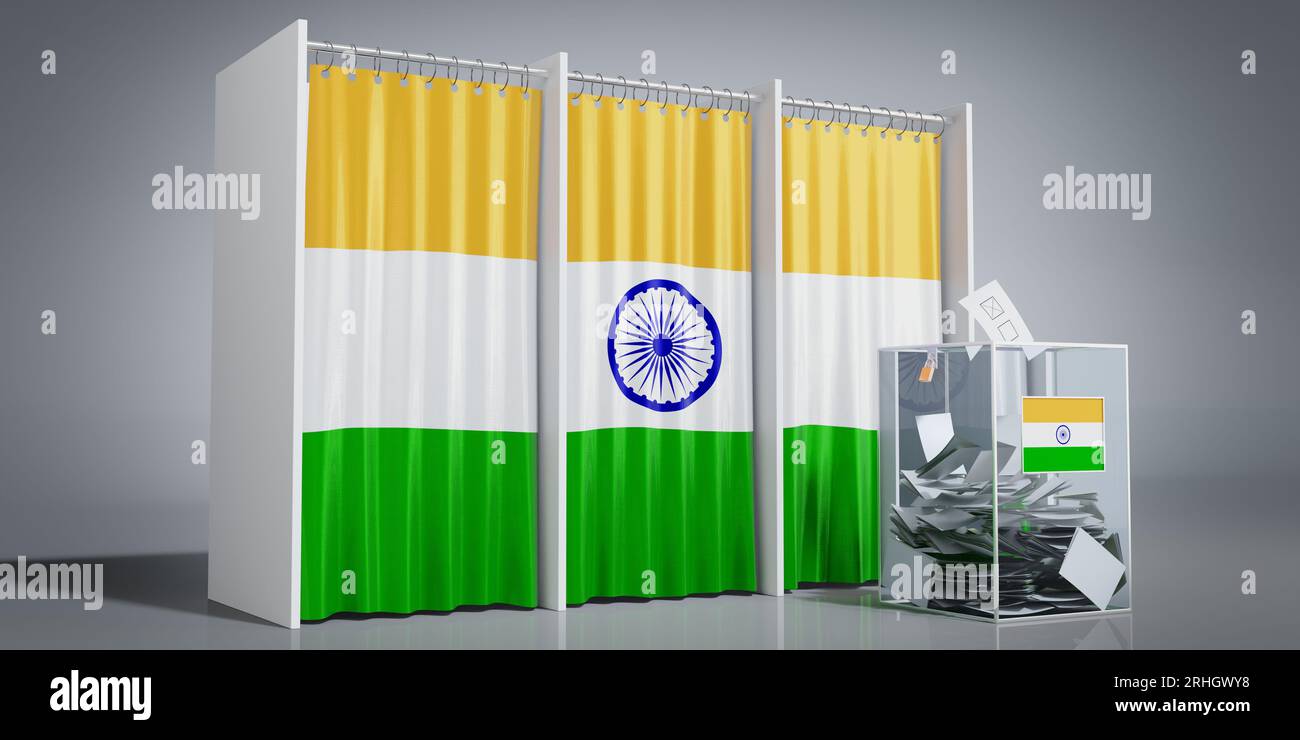 India - voting booths with country flag and ballot box - 3D ...