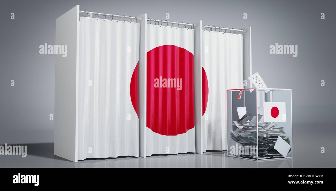 Japan - voting booths with country flag and ballot box - 3D ...