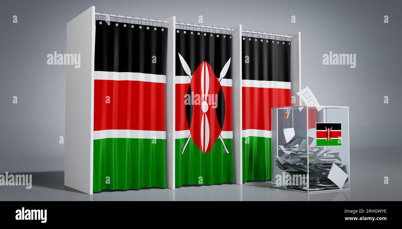 Kenya - voting booths with country flag and ballot box - 3D ...