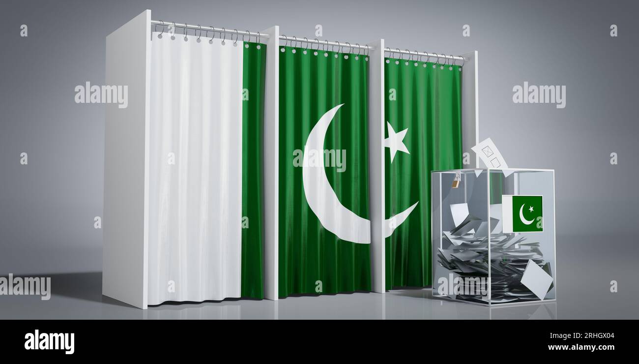 Pakistan - voting booths with country flag and ballot box - 3D ...
