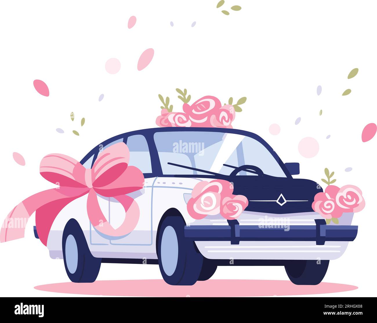 Hand Drawn wedding car with flowers in flat style isolated on ...
