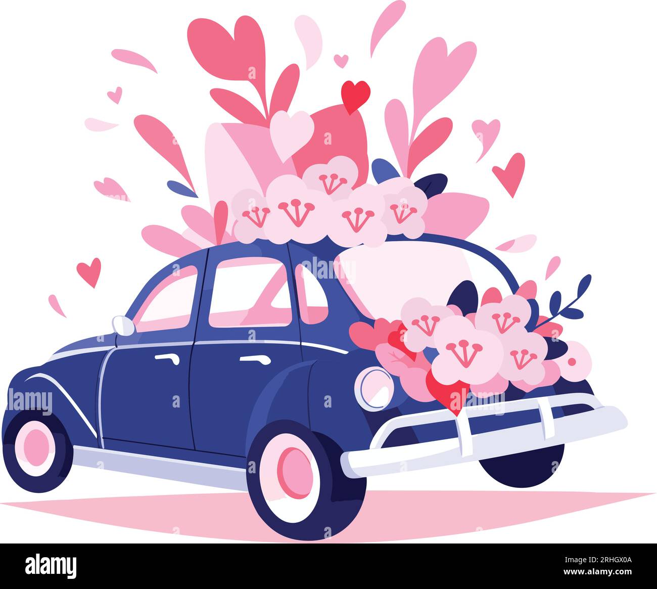 Hand Drawn wedding car with flowers in flat style isolated on ...