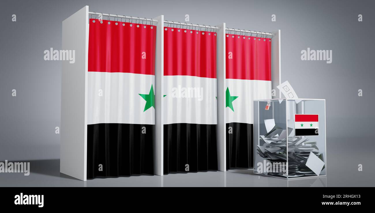 Syria - voting booths with country flag and ballot box - 3D ...