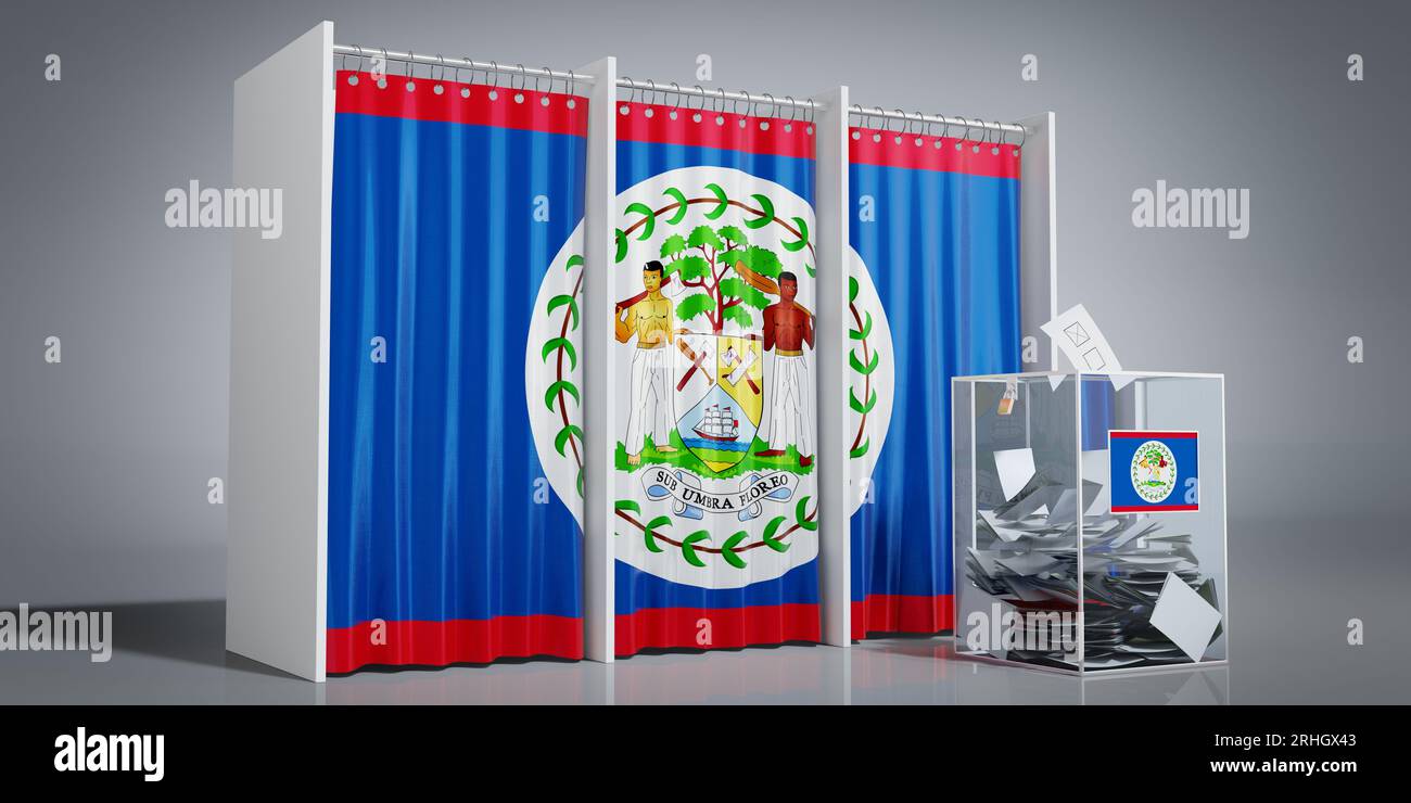 Belize - voting booths with country flag and ballot box - 3D ...