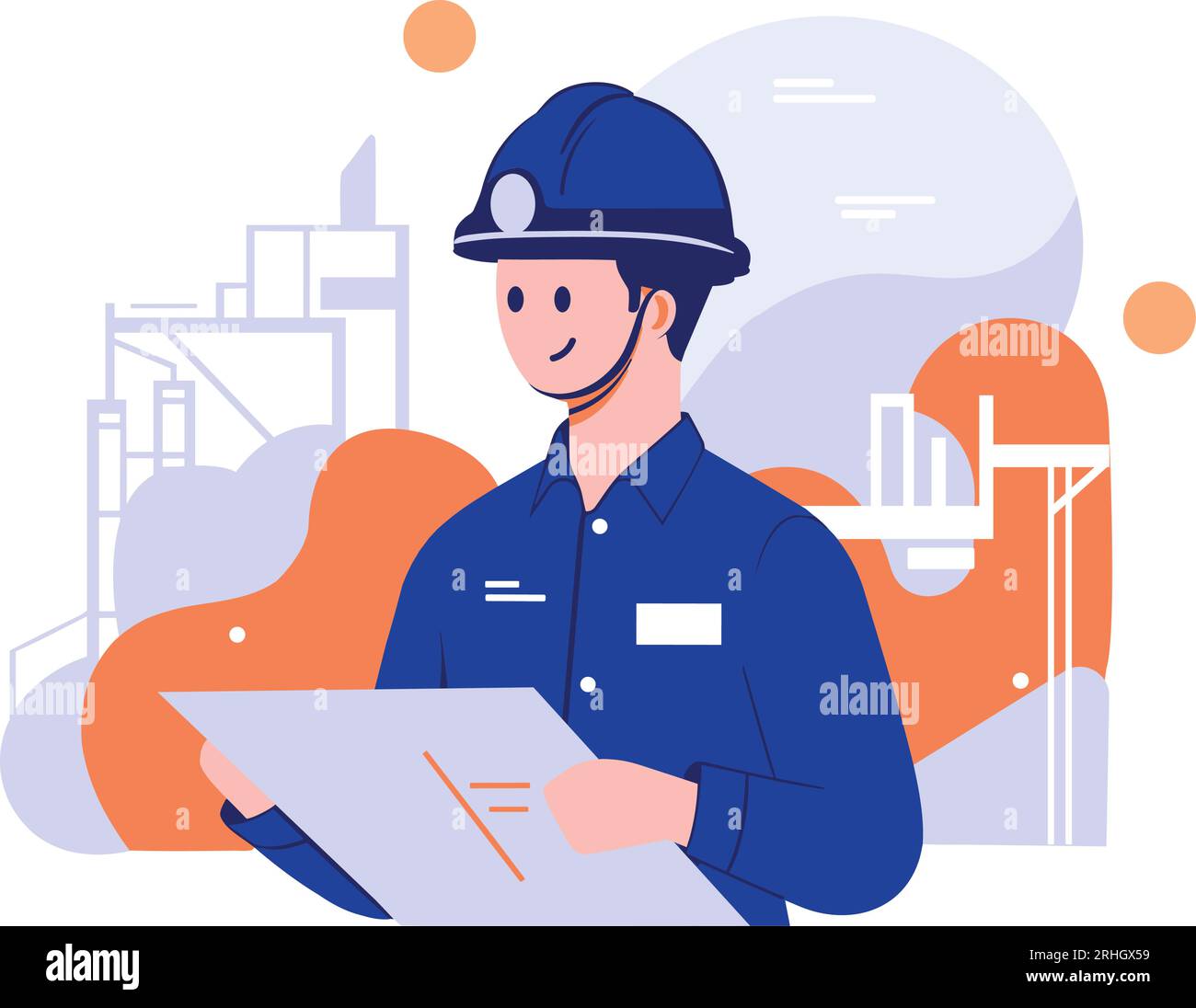 Hand Drawn Engineer or architect with house under construction in flat ...