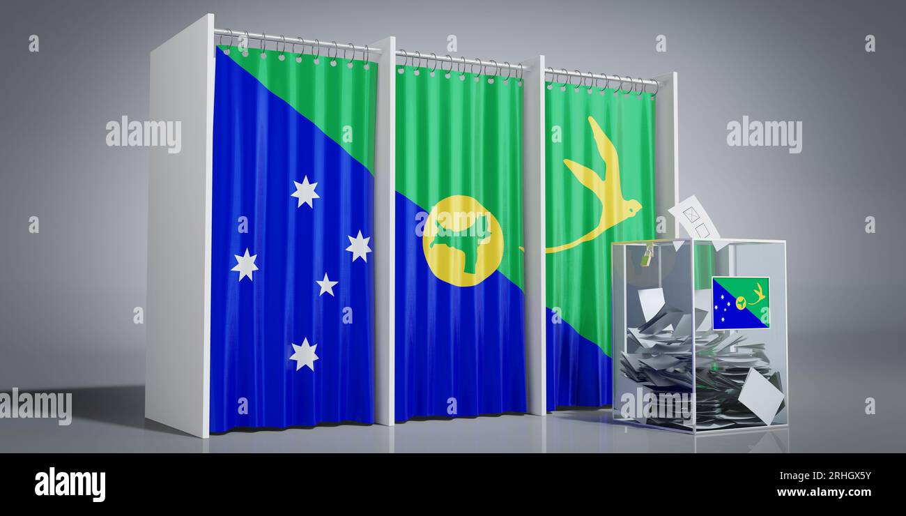 Christmas Island - voting booths with country flag and ballot box - 3D ...