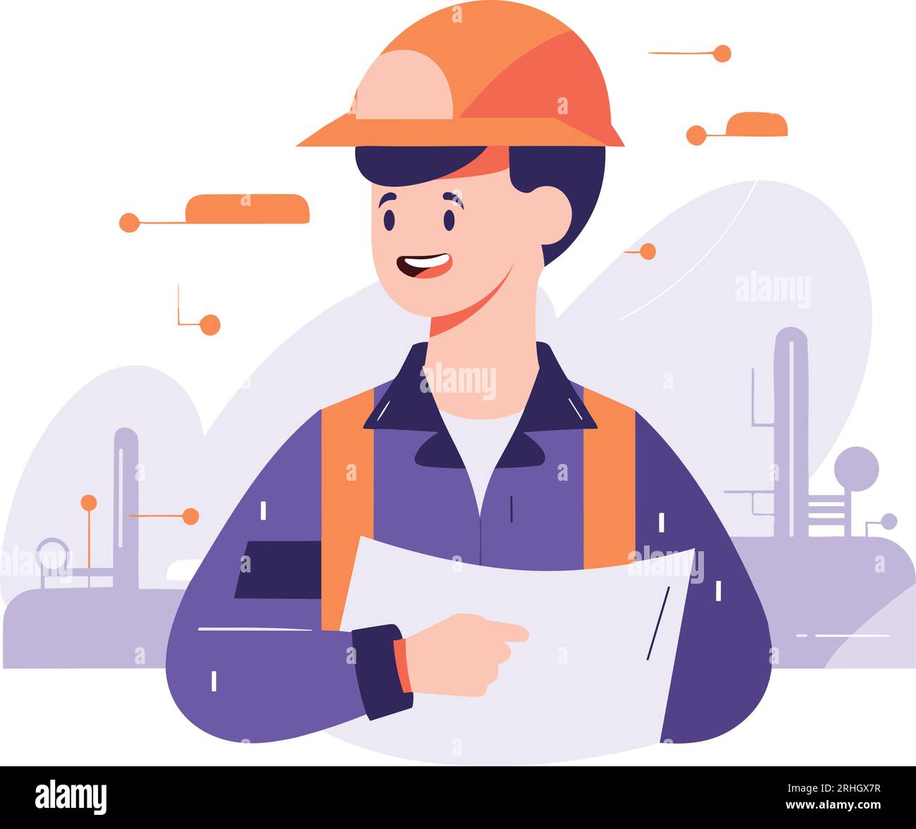 Hand Drawn Engineer or architect with house under construction in flat ...