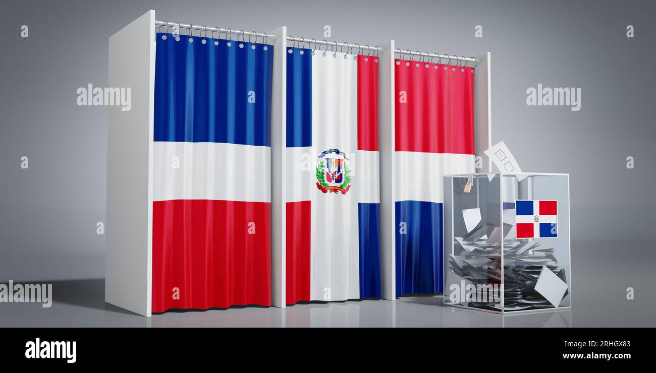 Dominican Republic - voting booths with country flag and ballot box ...