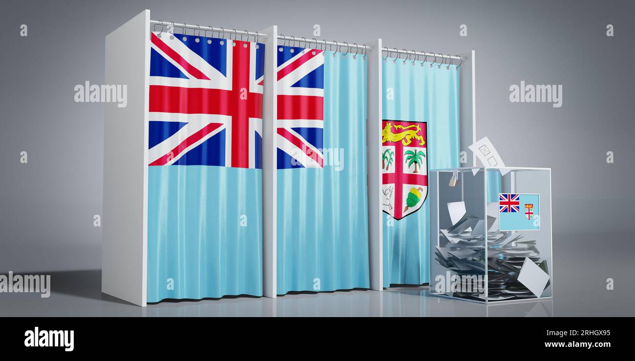 Fiji - voting booths with country flag and ballot box - 3D illustration ...