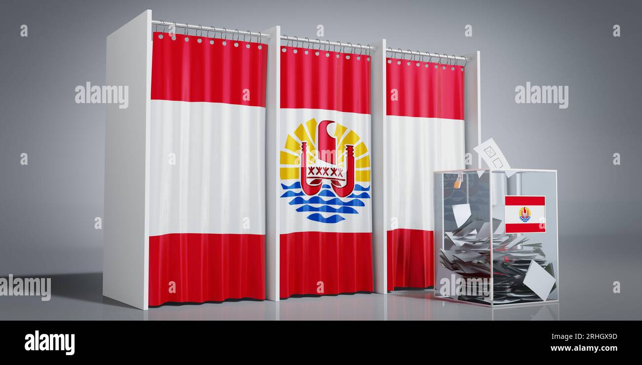 French Polynesia - voting booths with country flag and ballot box - 3D ...
