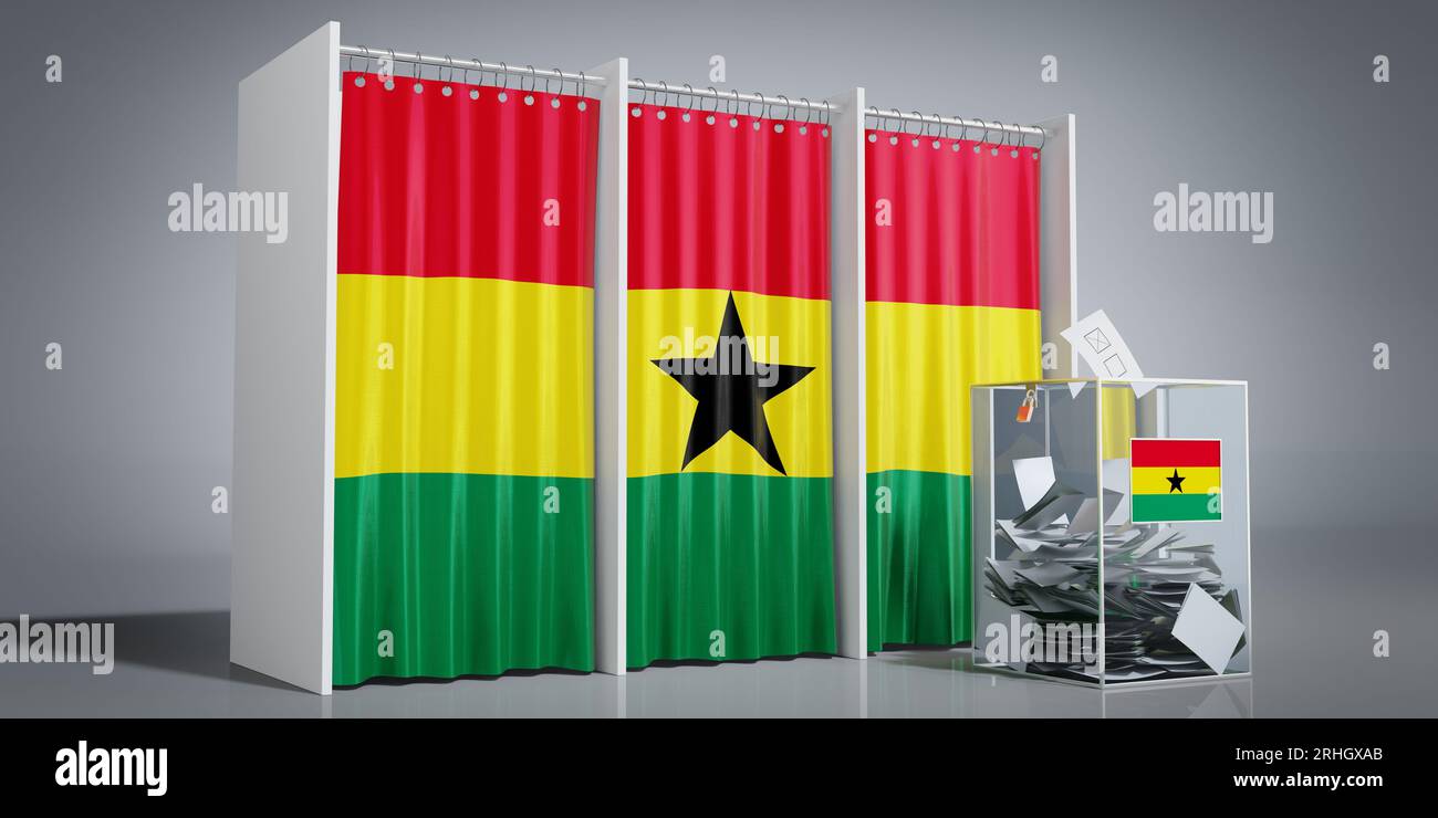 Ghana - voting booths with country flag and ballot box - 3D ...