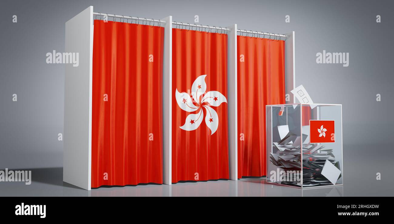 Hong Kong - voting booths with country flag and ballot box - 3D ...