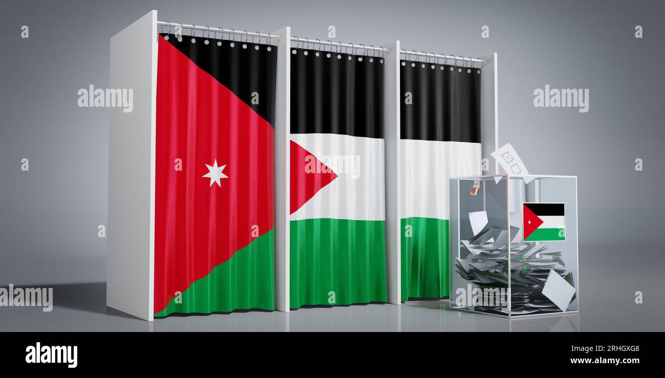 Jordan - voting booths with country flag and ballot box - 3D ...