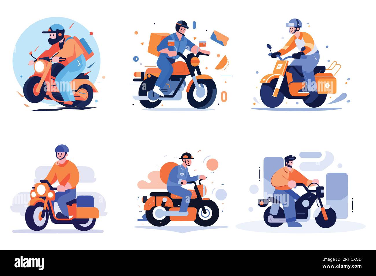Hand Drawn Biker is riding motorcycle with fun in flat style isolated ...