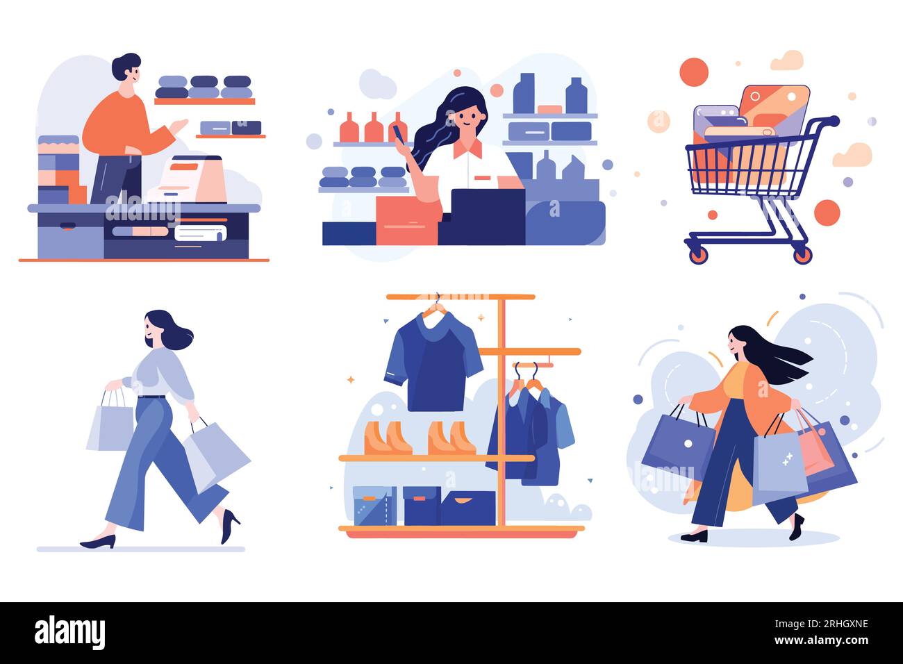 Hand Drawn clothing stores and shops in shopping malls in flat style ...