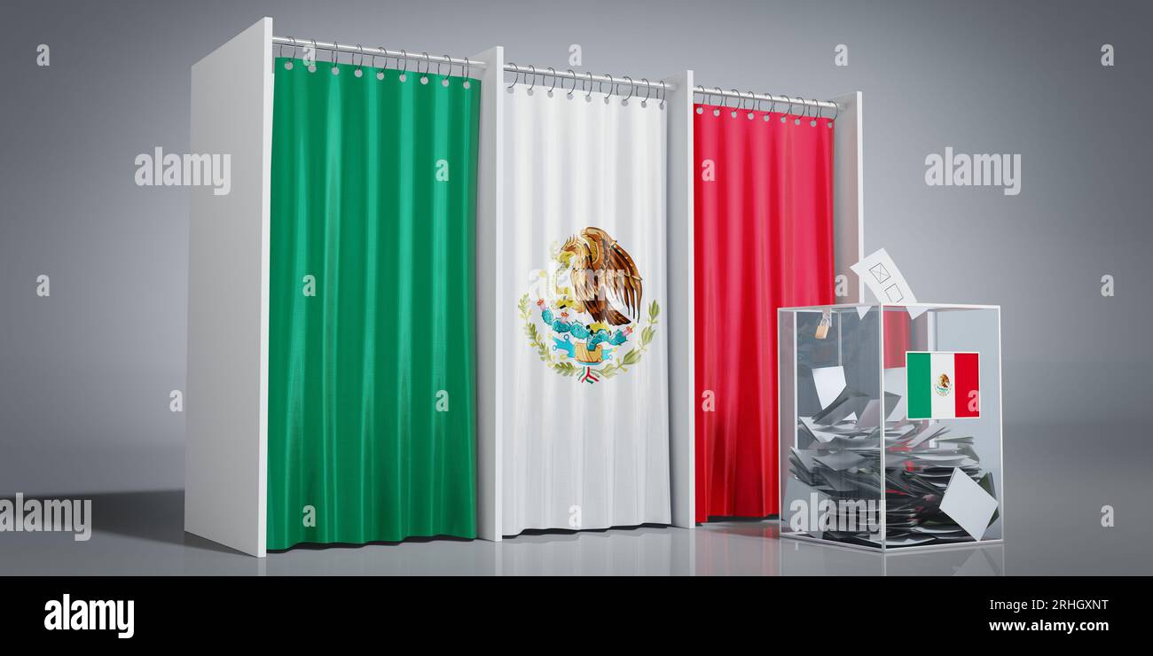Mexico - voting booths with country flag and ballot box - 3D ...