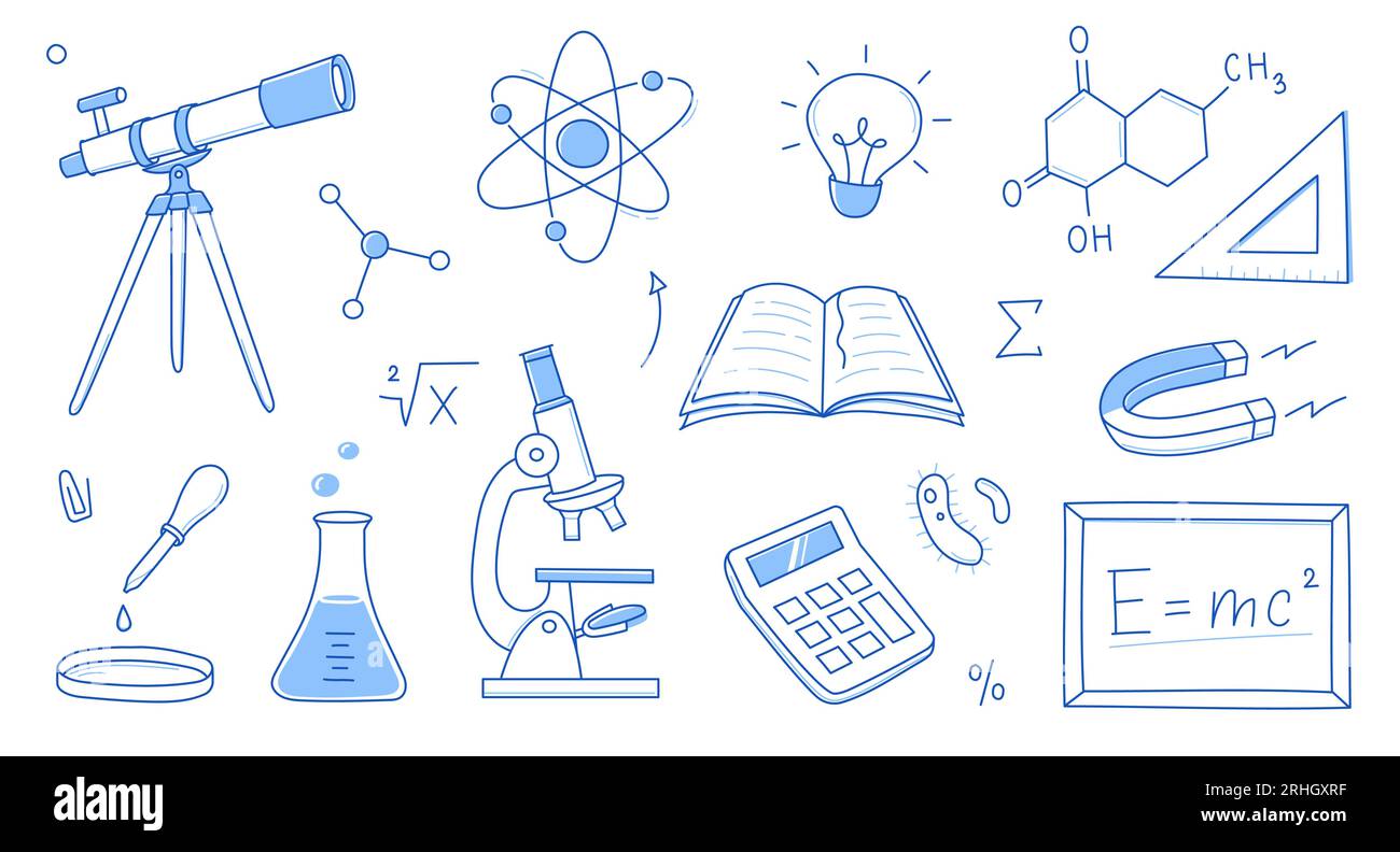 Doodle science, education school icon. Hand drawn sketch style doodle ...