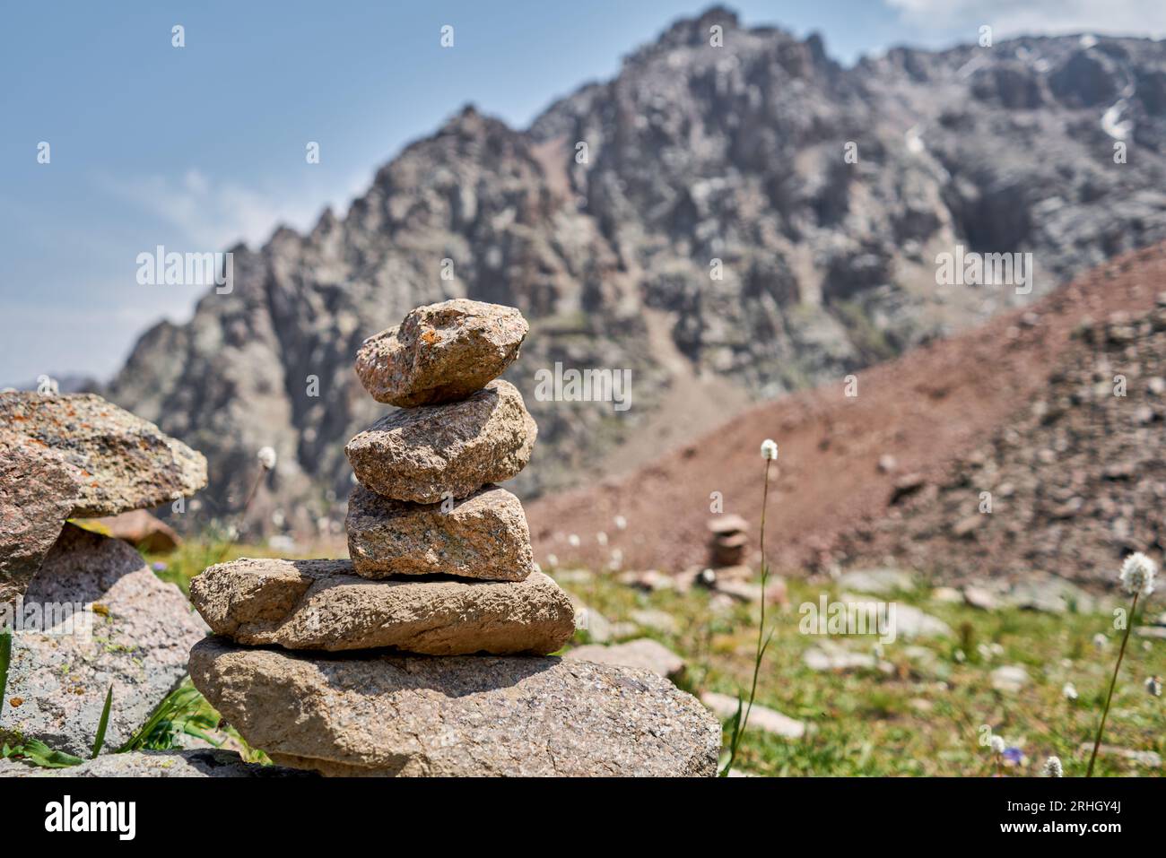 Zen balanced stones stack in high mountains. Pyramidal of stones ...