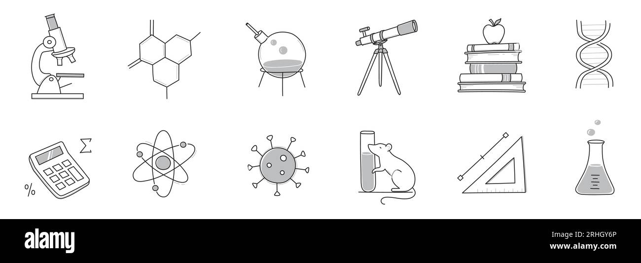 Laboratory doodle icon set. Hand drawn sketch line doodle style ...
