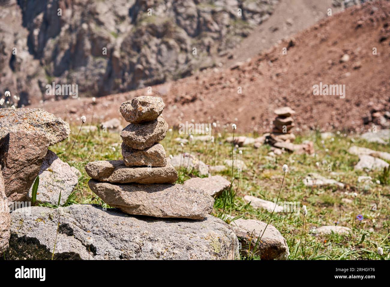 Zen balanced stones stack in high mountains. Pyramidal of stones ...