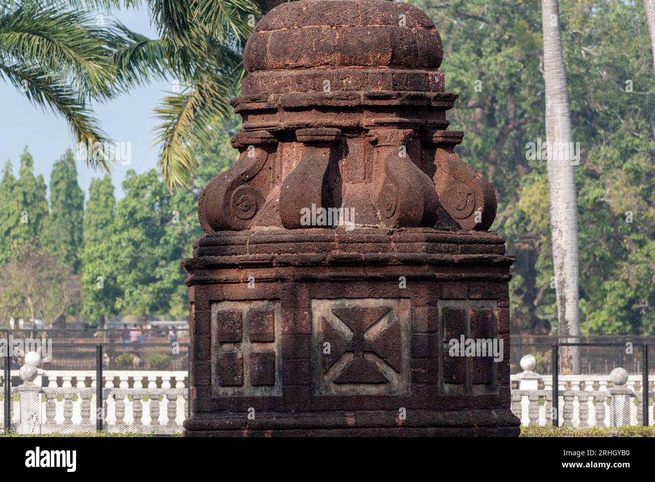 Detail of carvings on a stone structure outside the ancient Portuguese ...