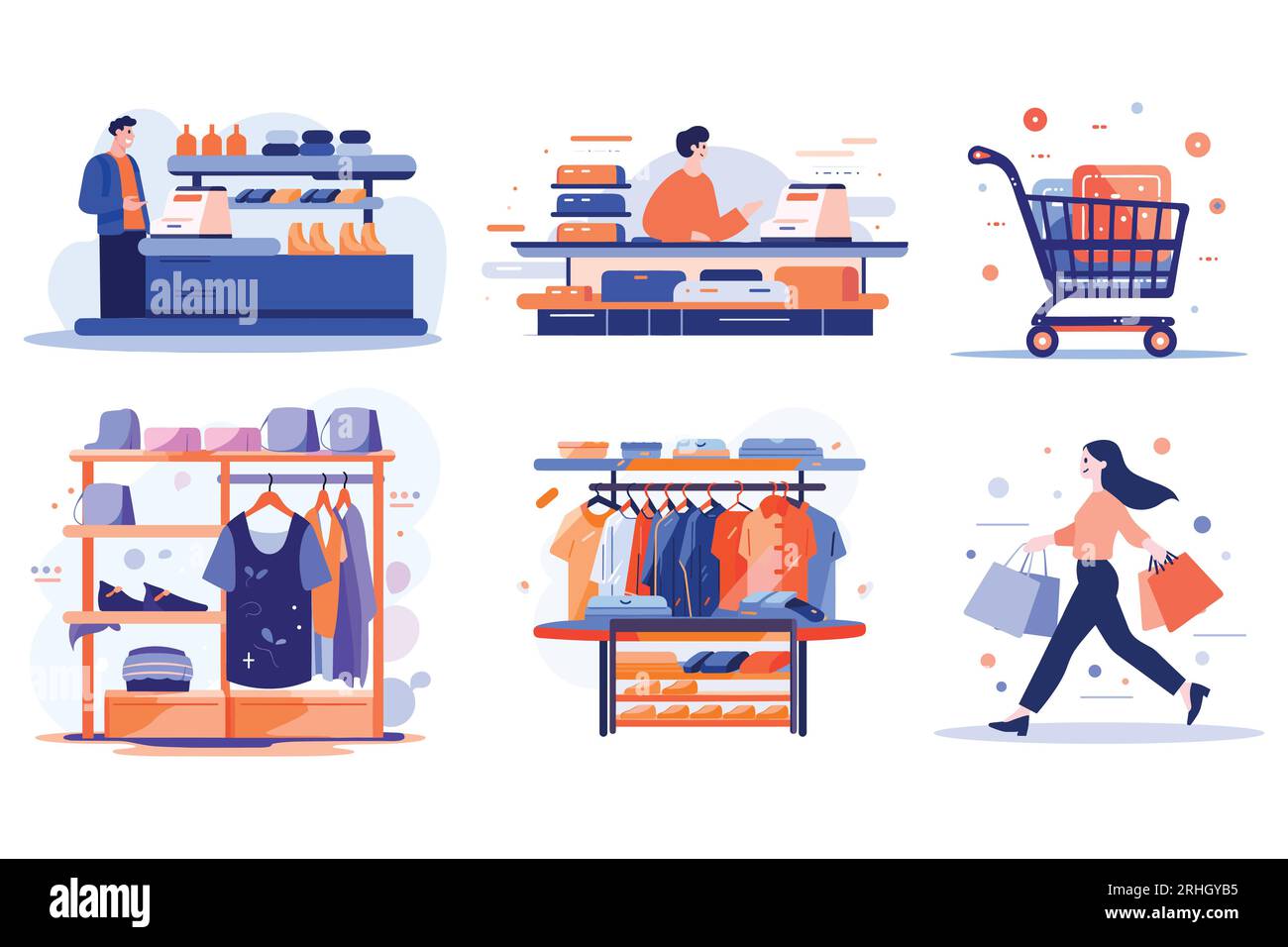 Hand Drawn clothing stores and shops in shopping malls in flat style ...