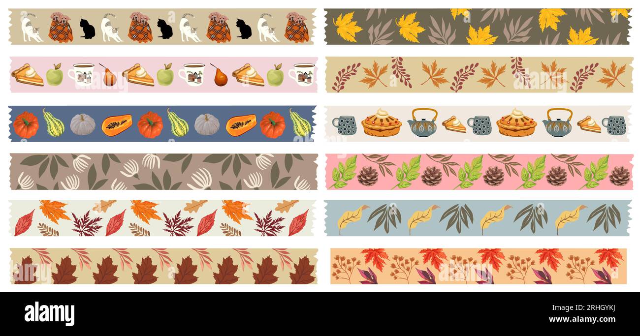 Washi tapes autumn collection Vector art stickers Stock Vector Image ...