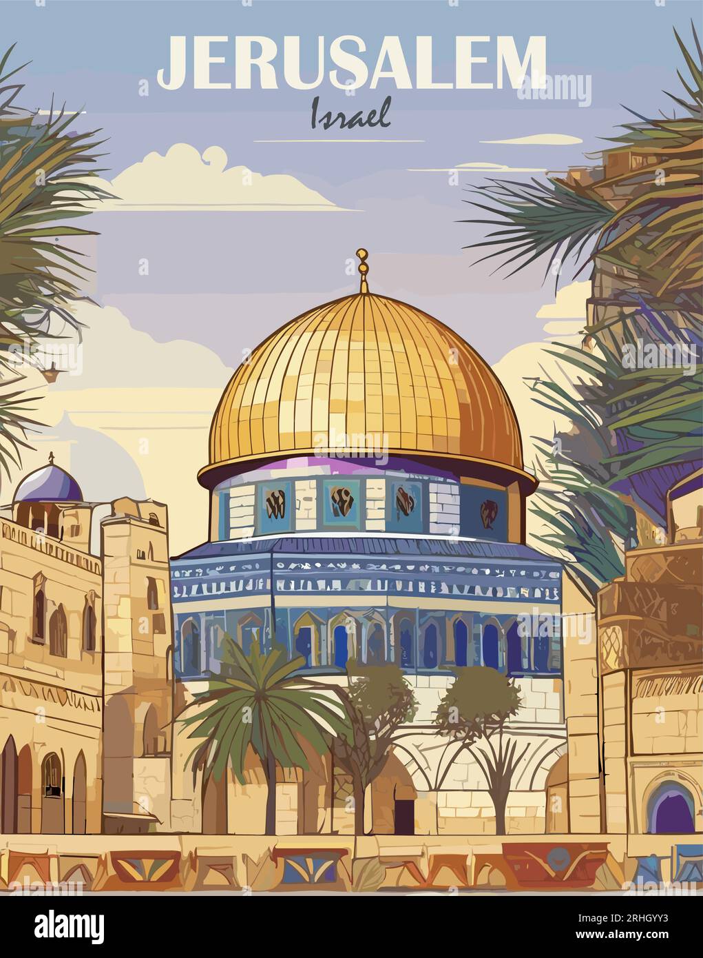 Jerusalem, Israel Travel Poster in retro style Stock Vector Image & Art ...