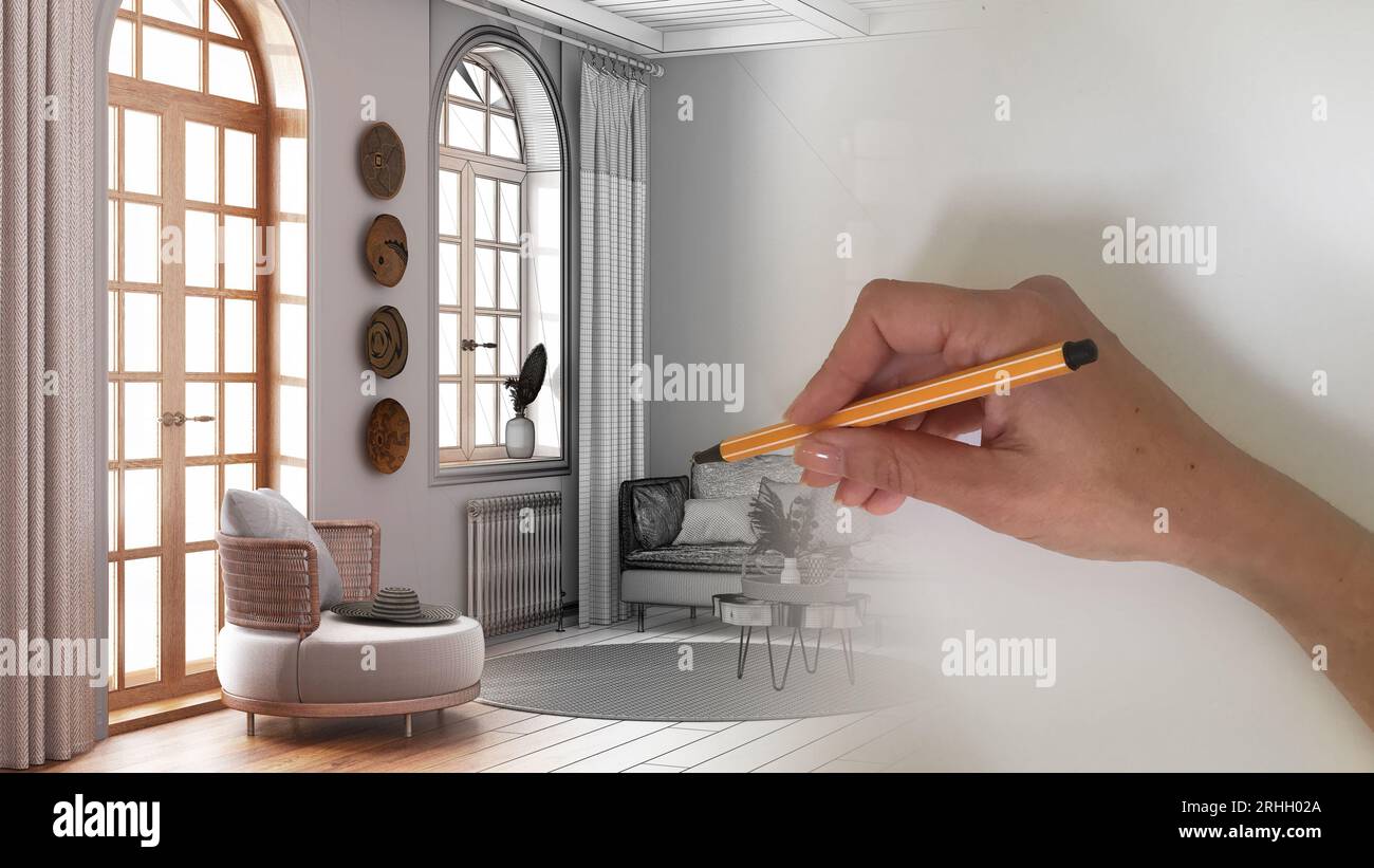 Architect interior designer concept: hand drawing a design interior ...