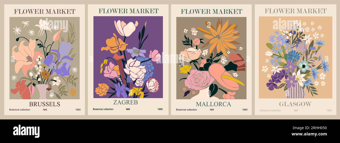 Set of abstract Flower Market vector posters Stock Vector Image & Art ...