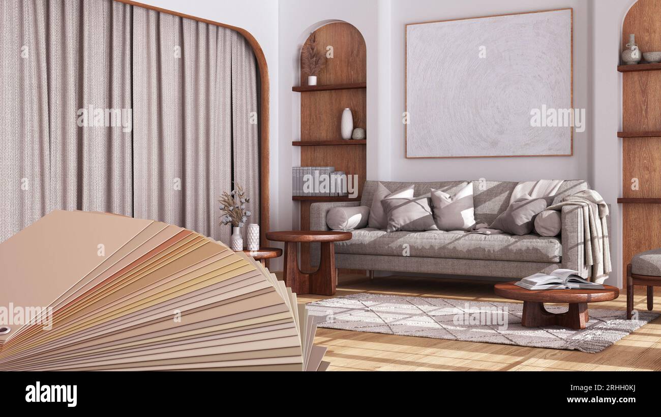 Color palette close up sample. Paint selection catalog over interior ...