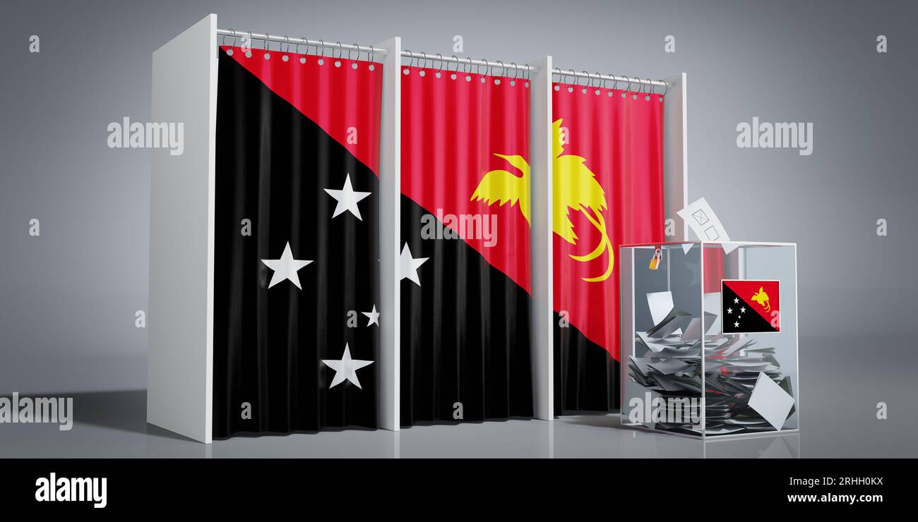 Papua New Guinea - voting booths with country flag and ballot box - 3D ...